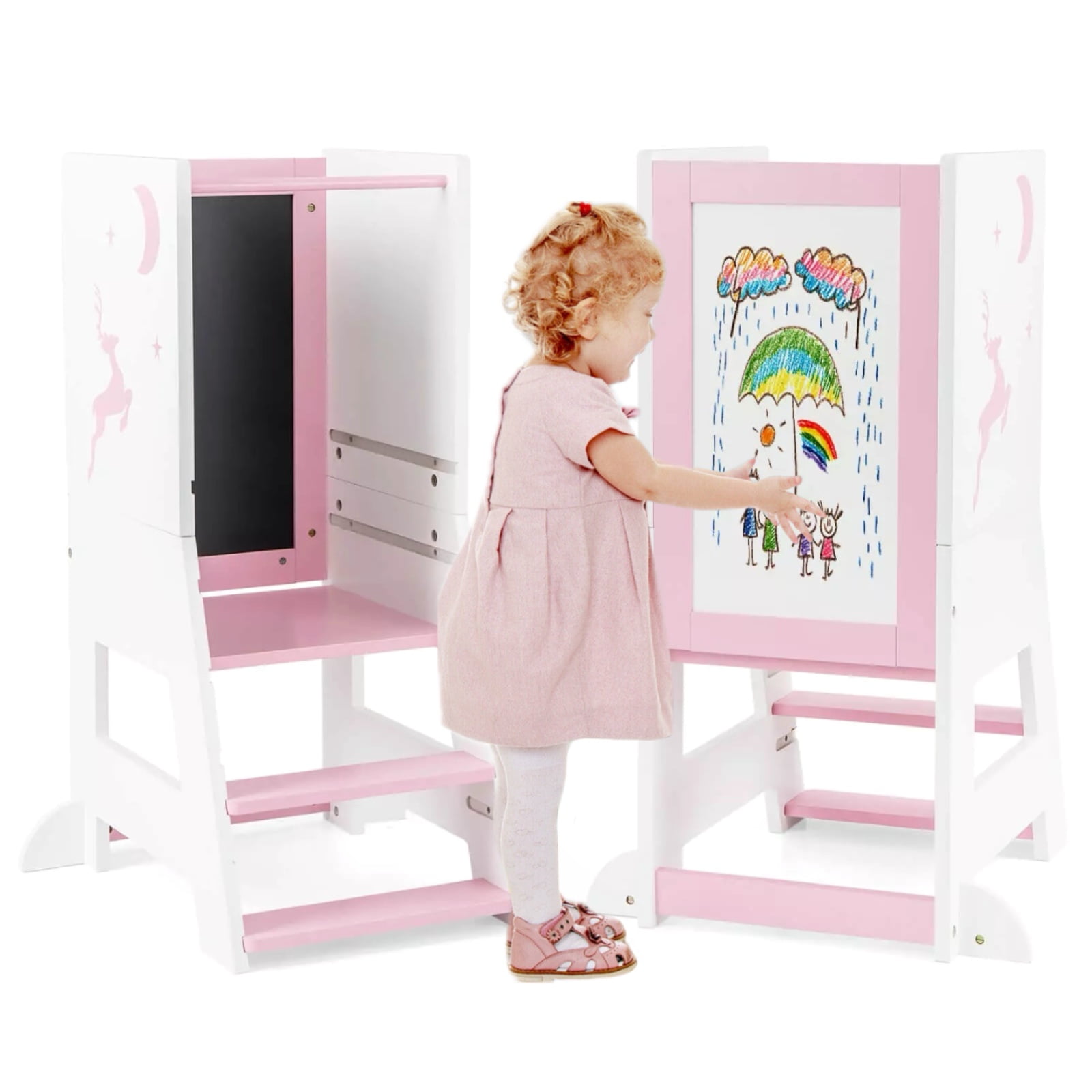 Laijoy Toddler Standing Tower, Multipurpose Wooden Kitchen Step Stop ...