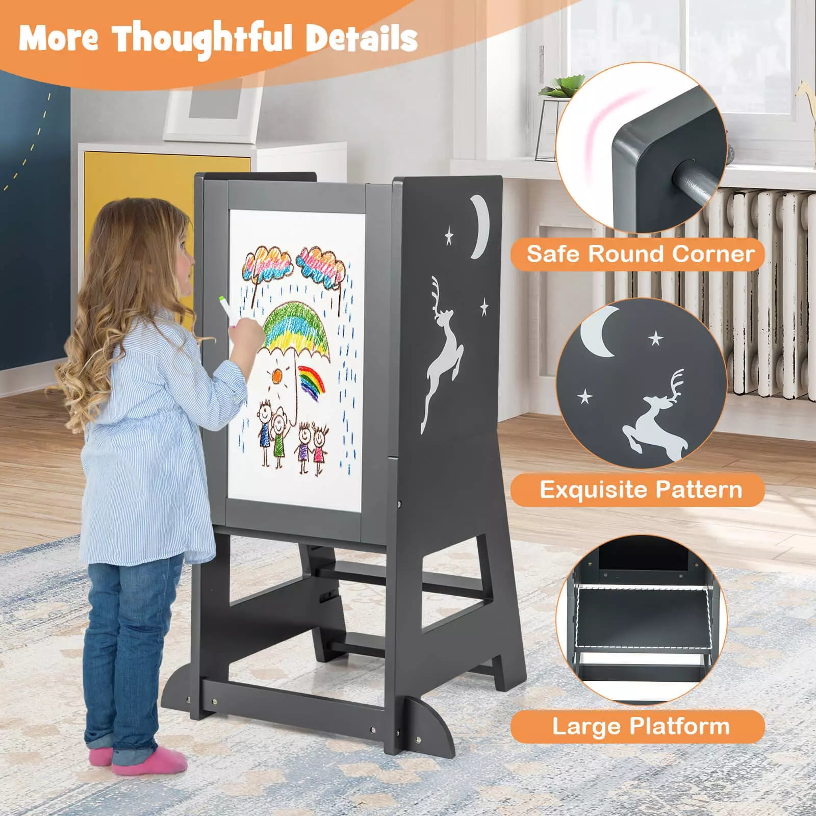 Laijoy Toddler Standing Tower, Multipurpose Wooden Kitchen Step Stop ...