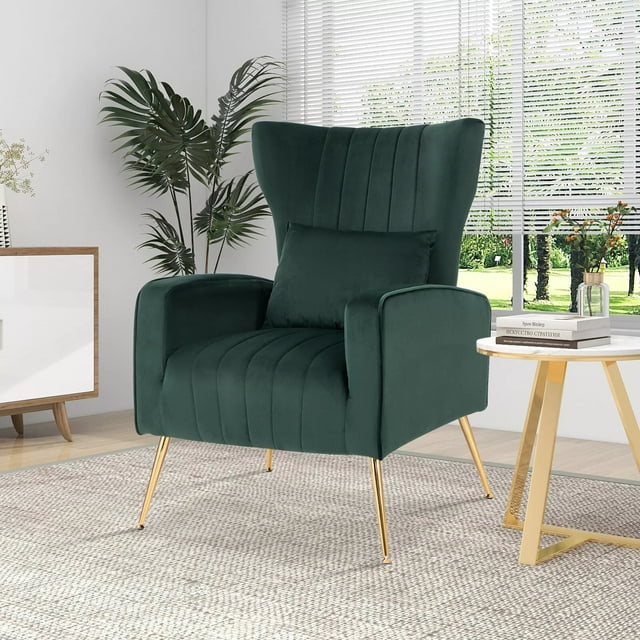Laijoy Velvet Upholstered Wingback Chair, Curved Tufted Accent Armchair ...