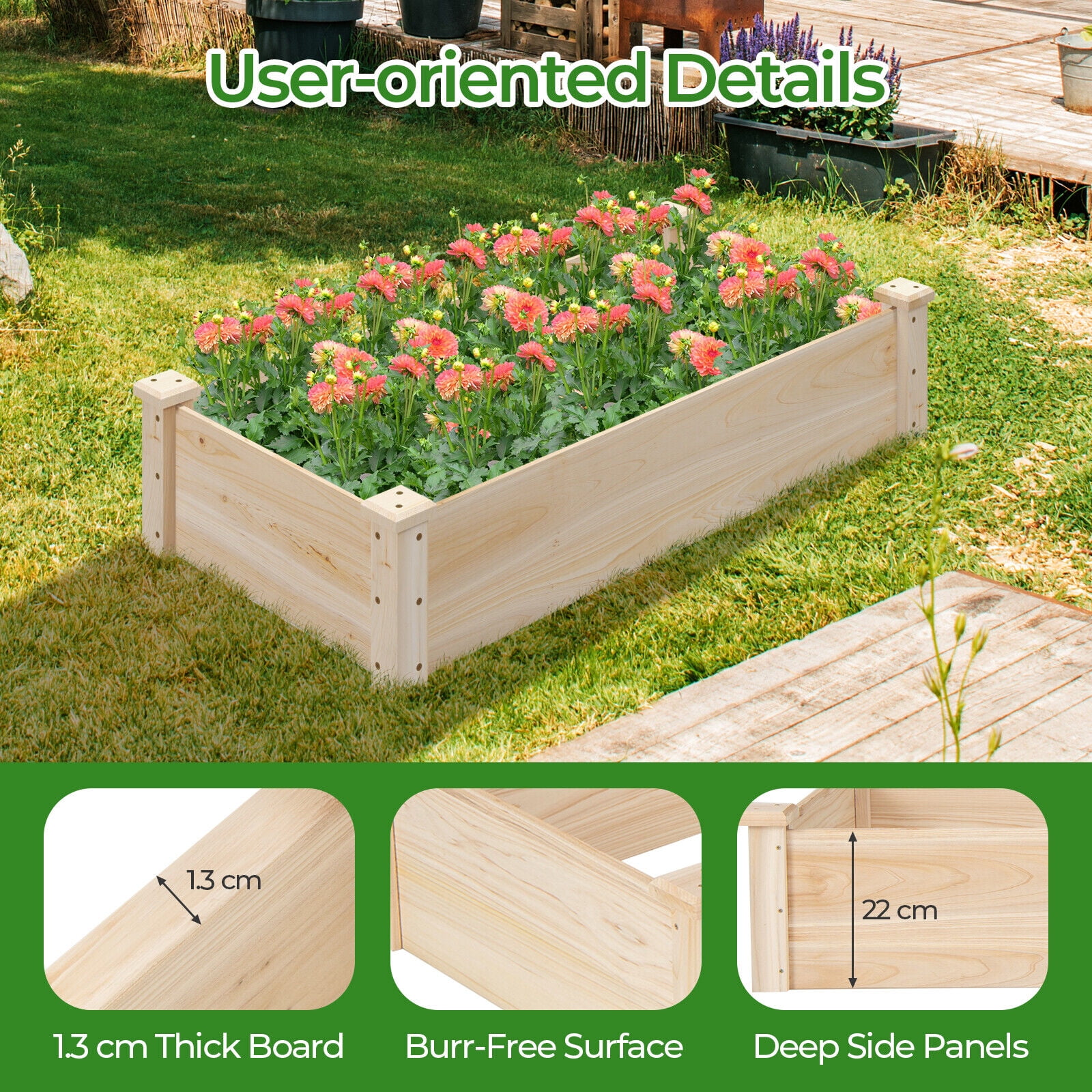 Laijoy Wooden Raised Garden Bed, Rectangular Planter Box for Vegetables ...