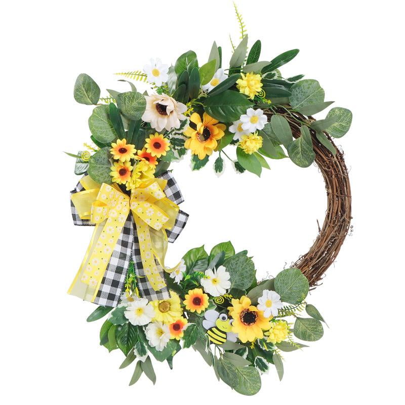 Laimis Brighten Your Entryway: Stunning Sunflower Rattan Wreath for ...