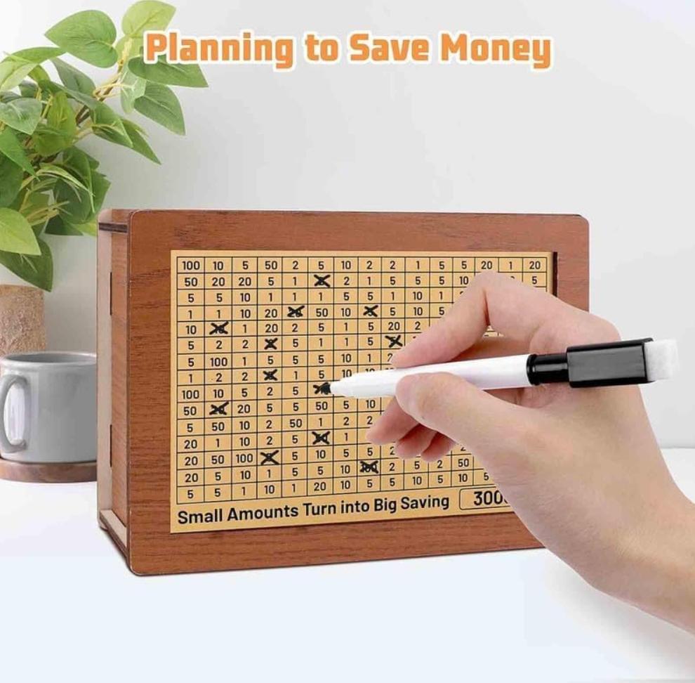 Laimis Cash Vault Money Box - Wooden Savings Box with $1,000 Counter ...
