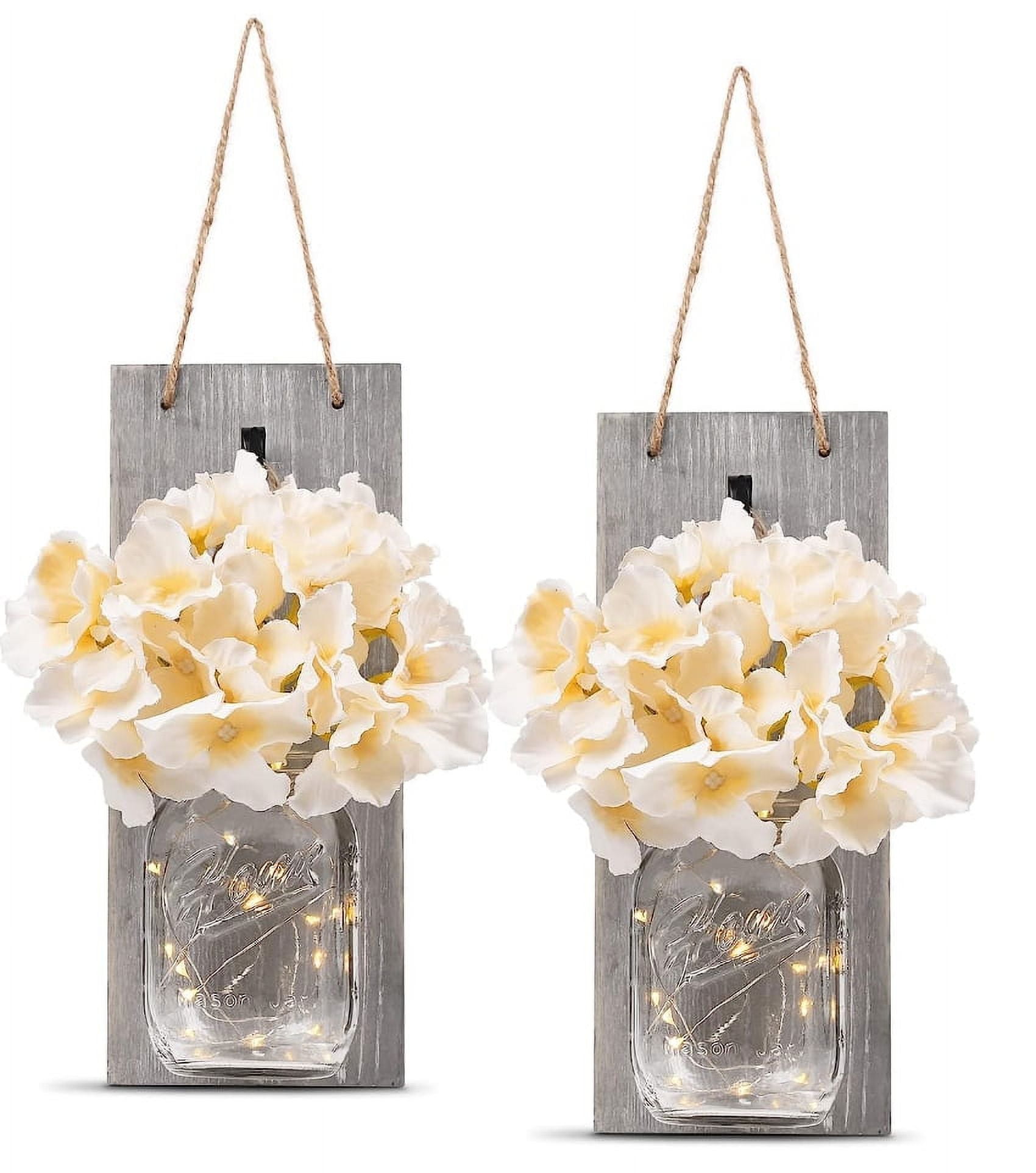 Laimis Rustic Wall Sconces with Mason Jar, LED Fairy Lights, and ...