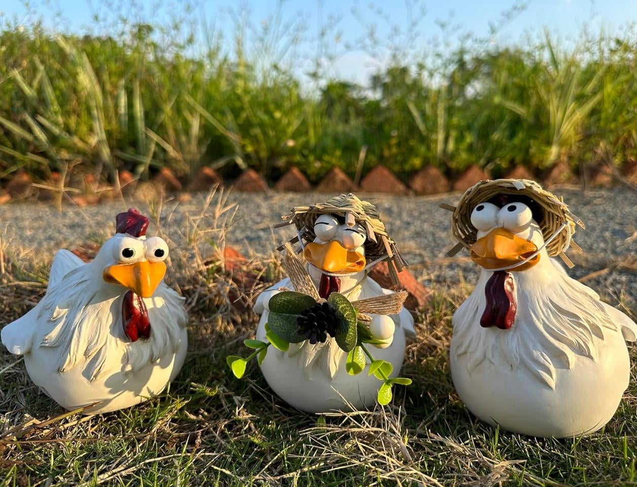 Laimis Whimsical Chicken Statues - Realistic Resin Decor for Home ...