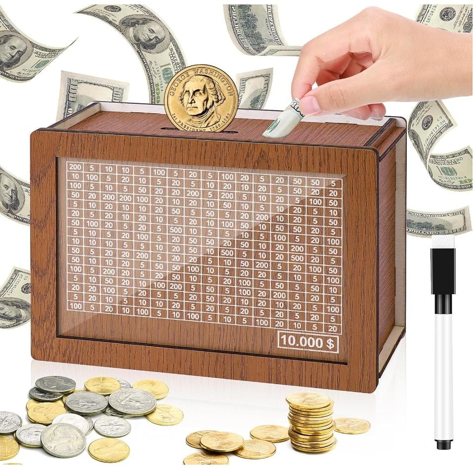 Laimis Wooden Piggy Bank - Money Box with Counter for $2,000 Savings ...