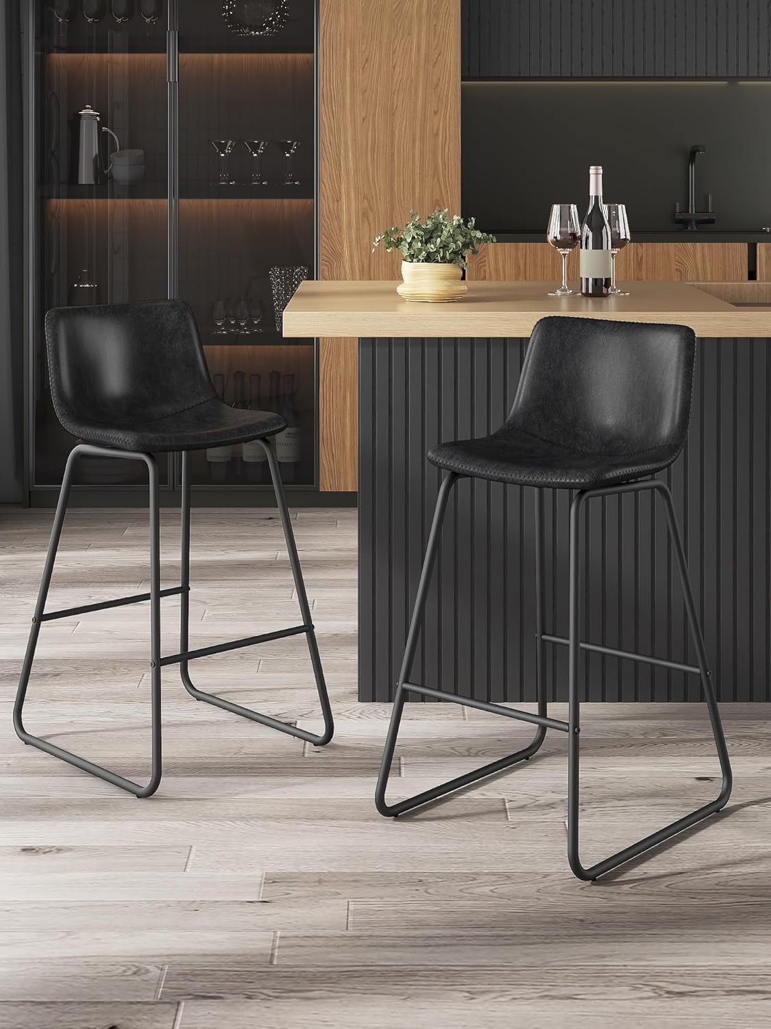 LainTene 26" Bar Stools Set of 2 – Faux Leather Counter Height Stools ...