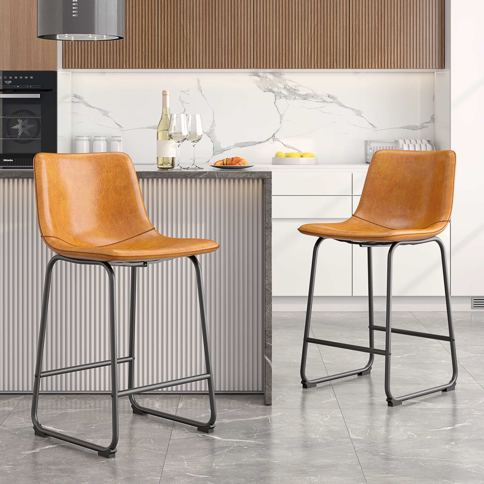 LainTene 26" PU Leather Bar Stools Set of 2 – Modern Counter Height ...