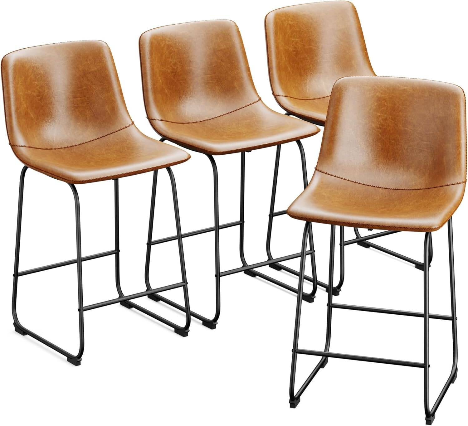 LainTene 26" PU Leather Bar Stools Set of 4 – Modern Counter Height ...