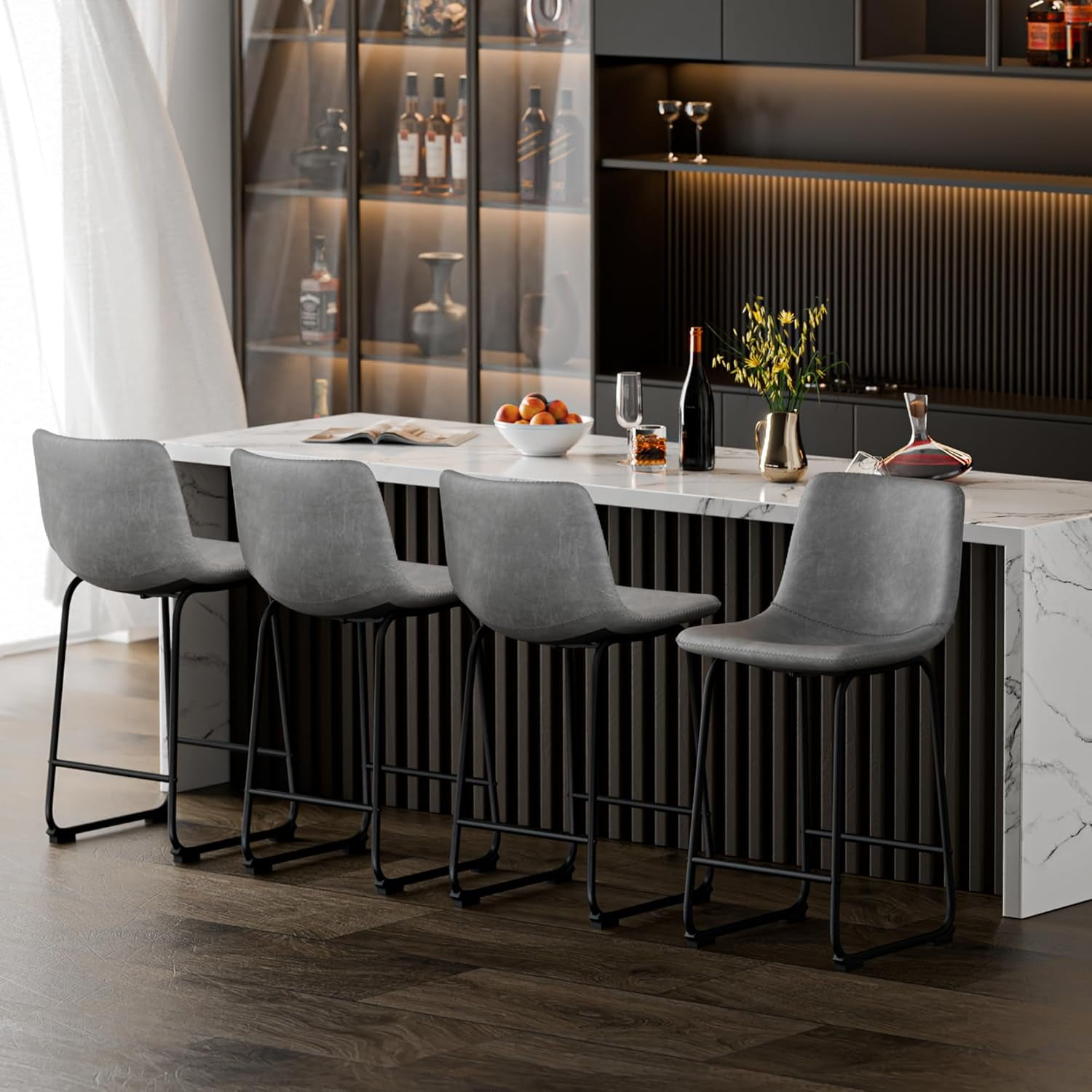 LainTene 26" PU Leather Bar Stools Set of 4 – Modern Counter Height ...