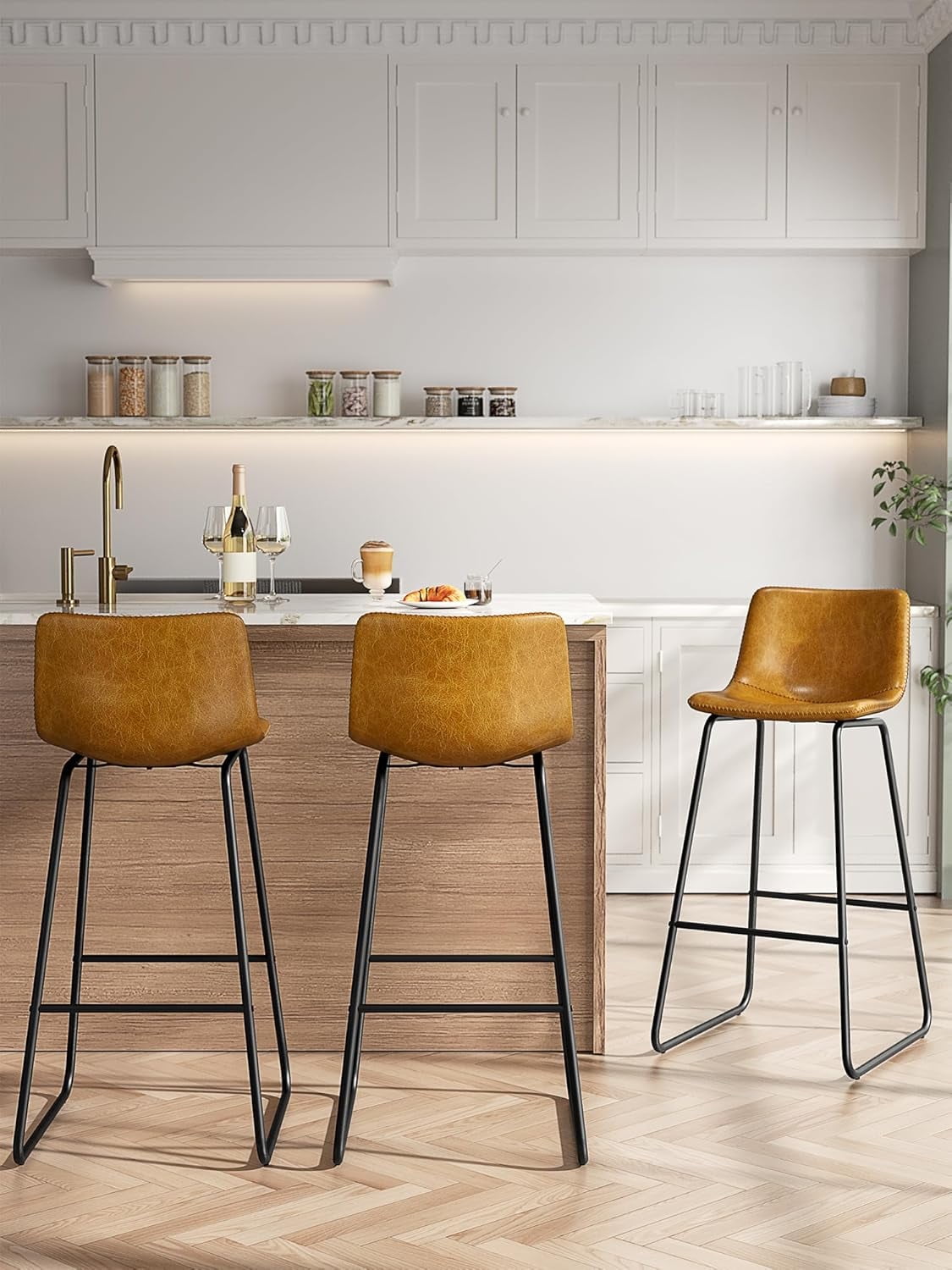 LainTene 30" Bar Stools Set of 3 – Faux Leather Counter Height Stools ...