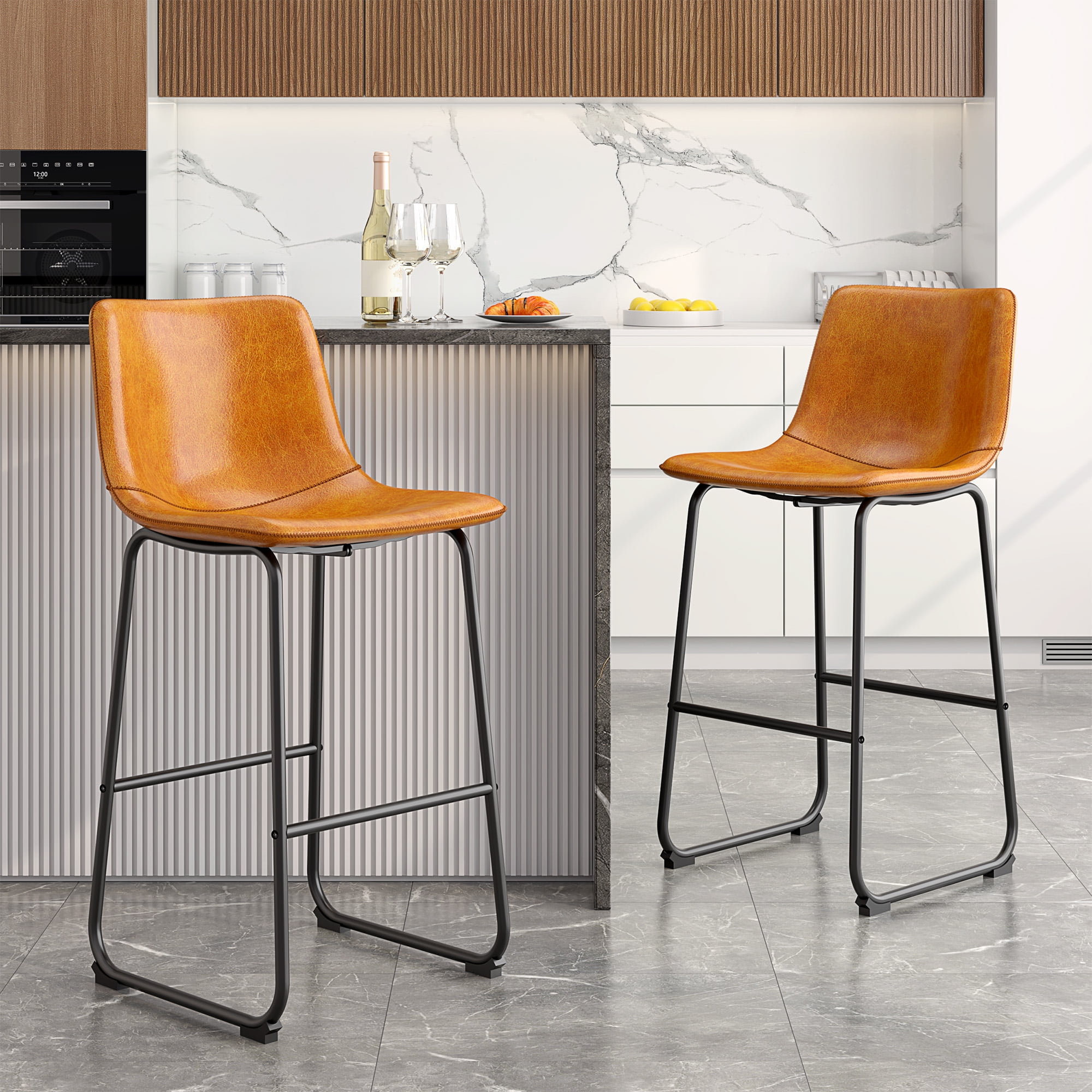 LainTene 30" PU Leather Bar Stools Set of 2 – Modern Counter Height ...