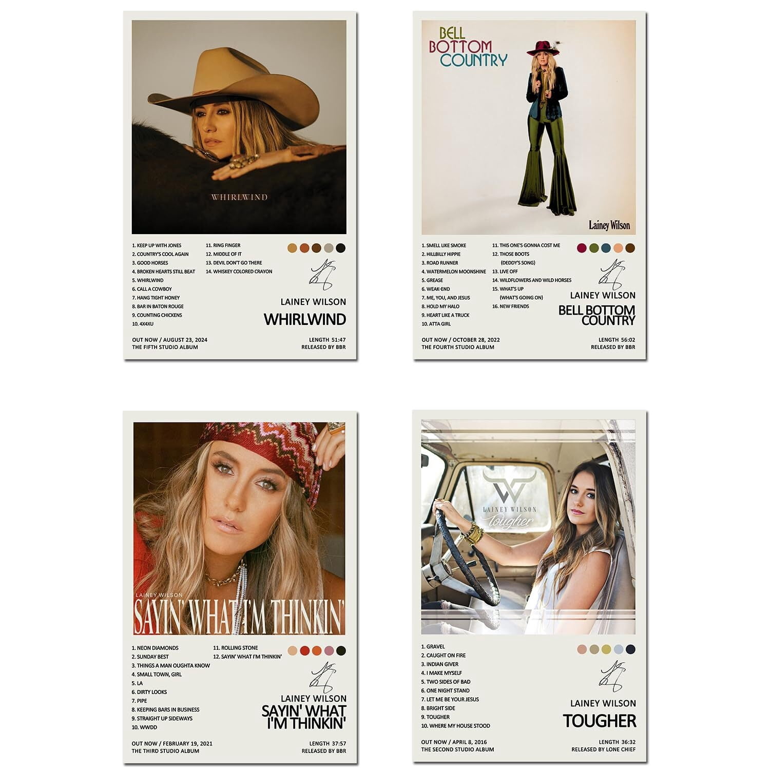 Lainey Wilson Poster Album Cover Posters (Set of 4) Canvas Poster Wall ...