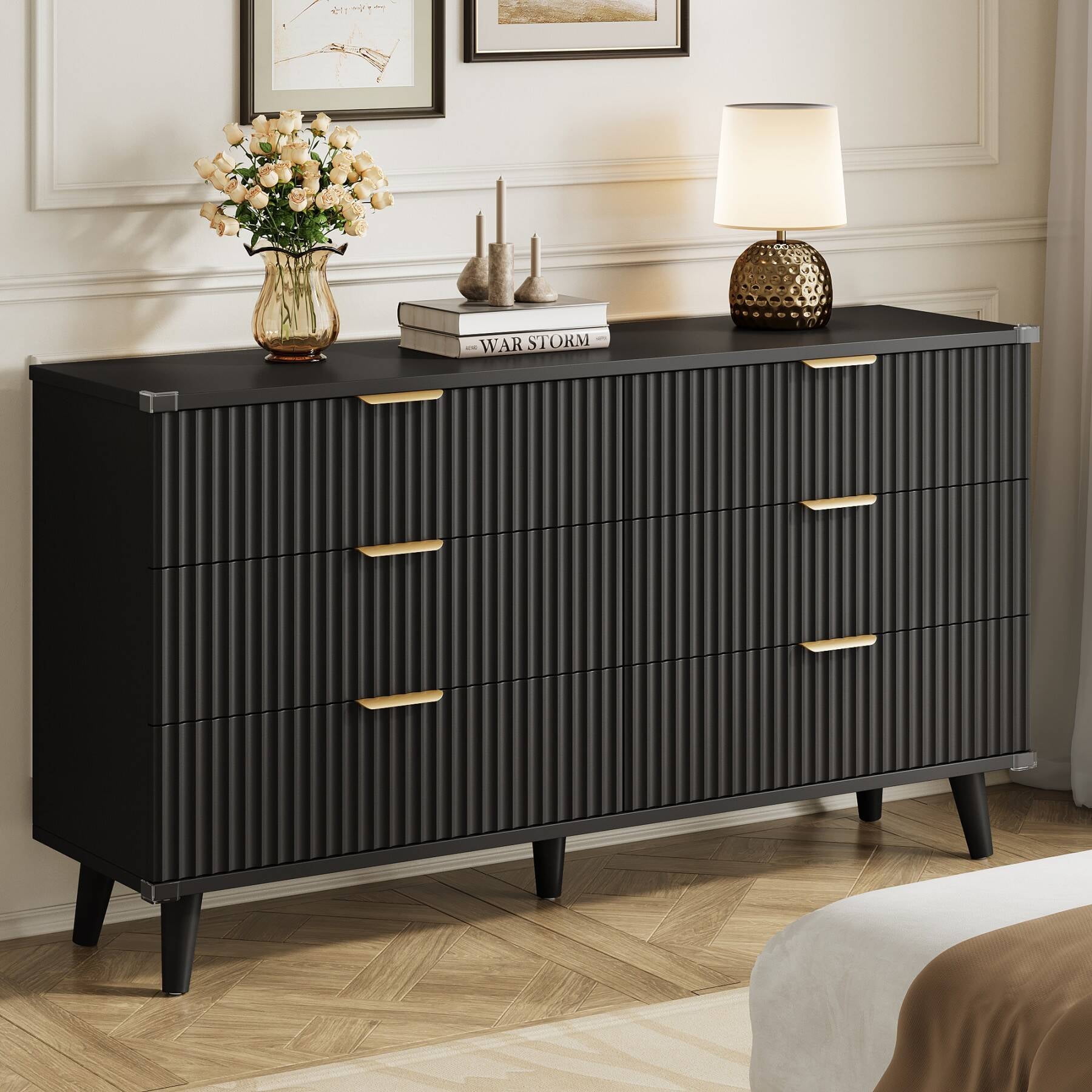 Laintene 6 Drawer Dresser for Bedroom, Boho Fluted Dresser with Wave ...