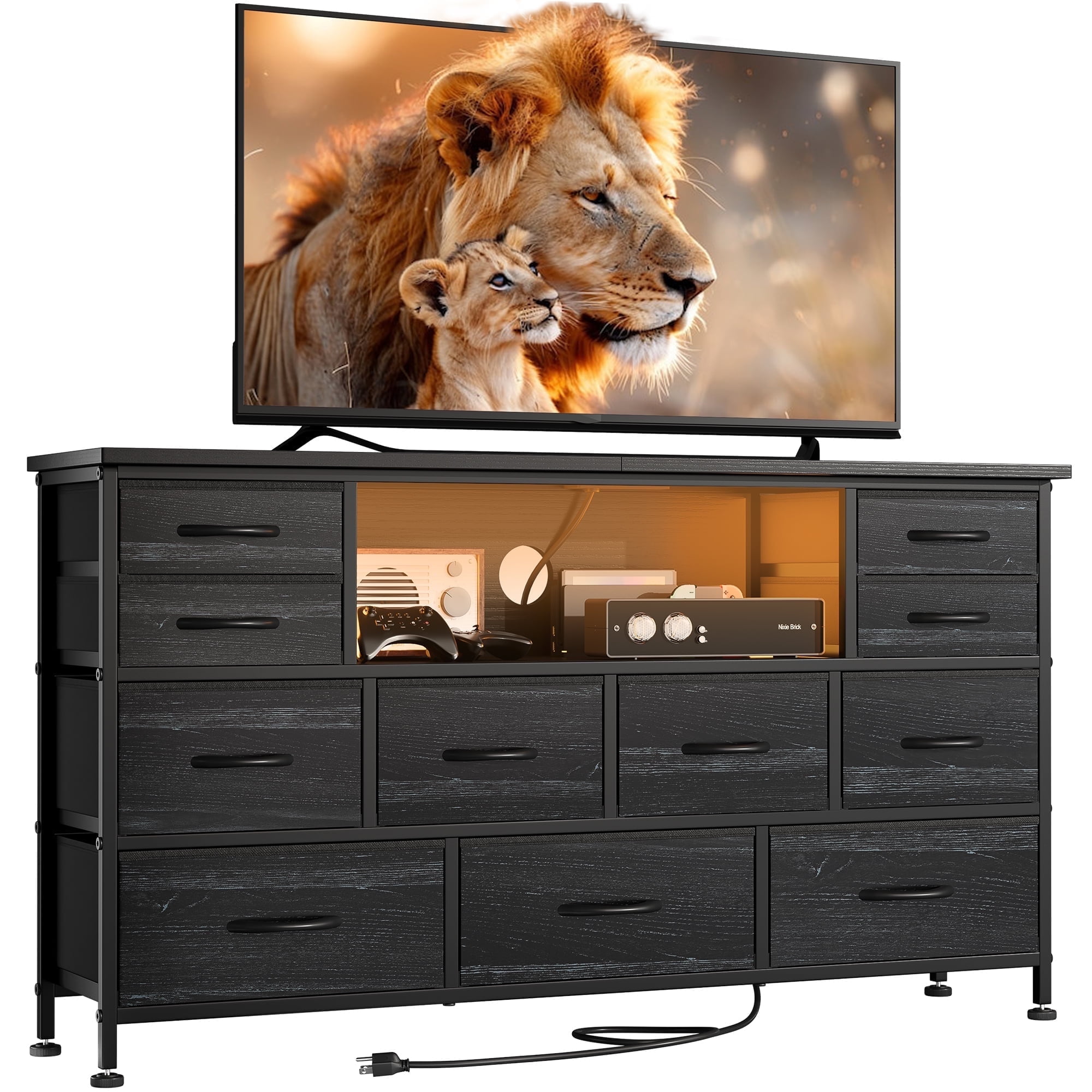 Laintene TV Stand 60 inch, Dresser for Bedroom with LED Lights Power ...