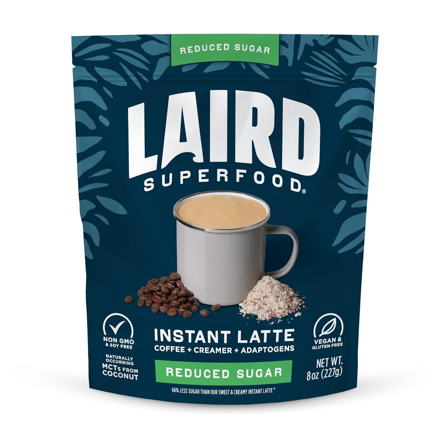 Laird Superfood Instant Latte, Reduced Sugar, Non-Dairy, Gluten Free ...
