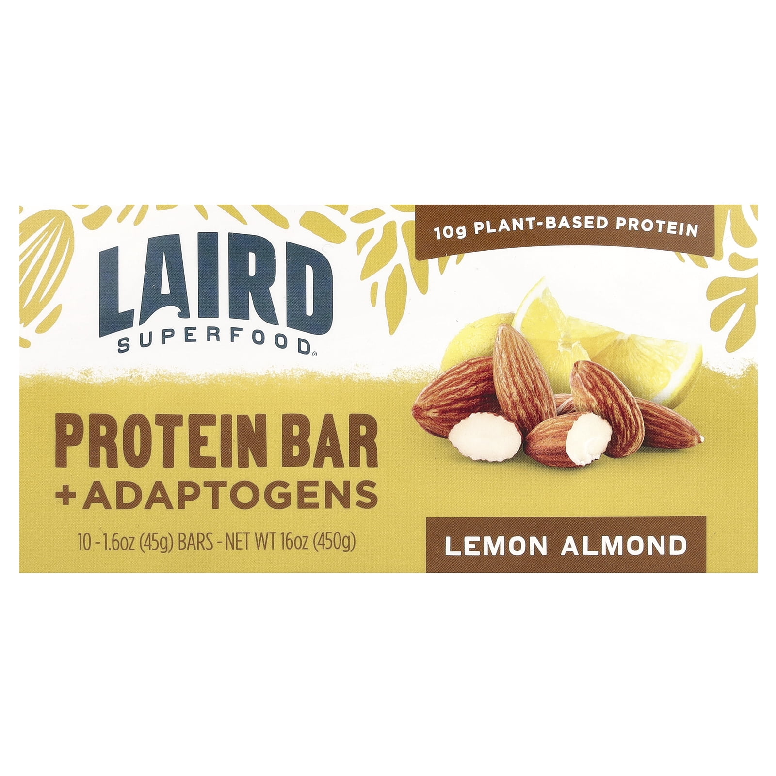 Laird Superfood Protein Bar + Adaptogens, Lemon Almond, 10 Packs, 1.6 ...