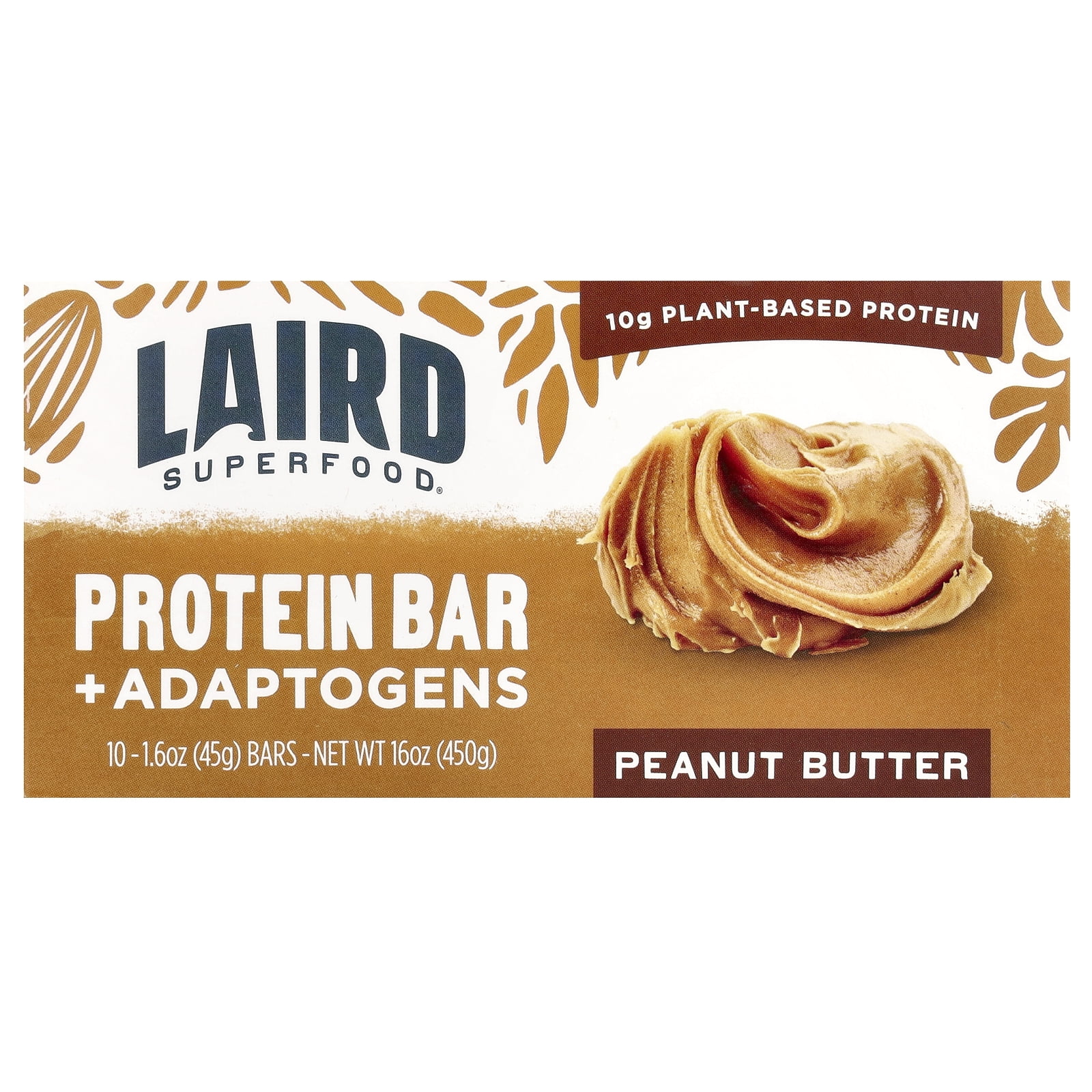 Laird Superfood Protein Bar + Adaptogens, Peanut Butter, 10 Bars, 1.6 ...