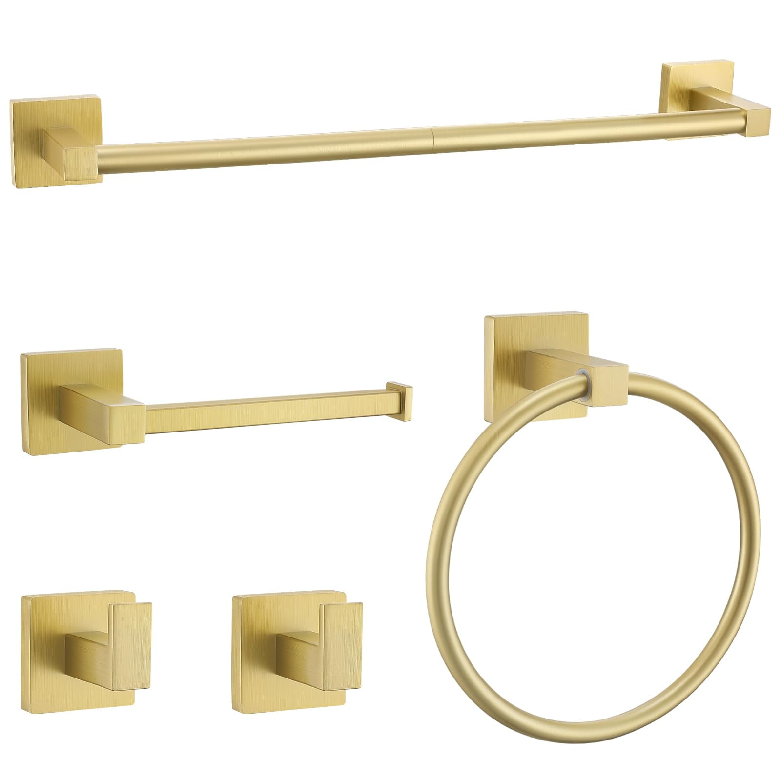 Lairuier Brushed Gold Bathroom Hardware Set, 5-Piece Bathroom Accessories Set with Towel Bar ...