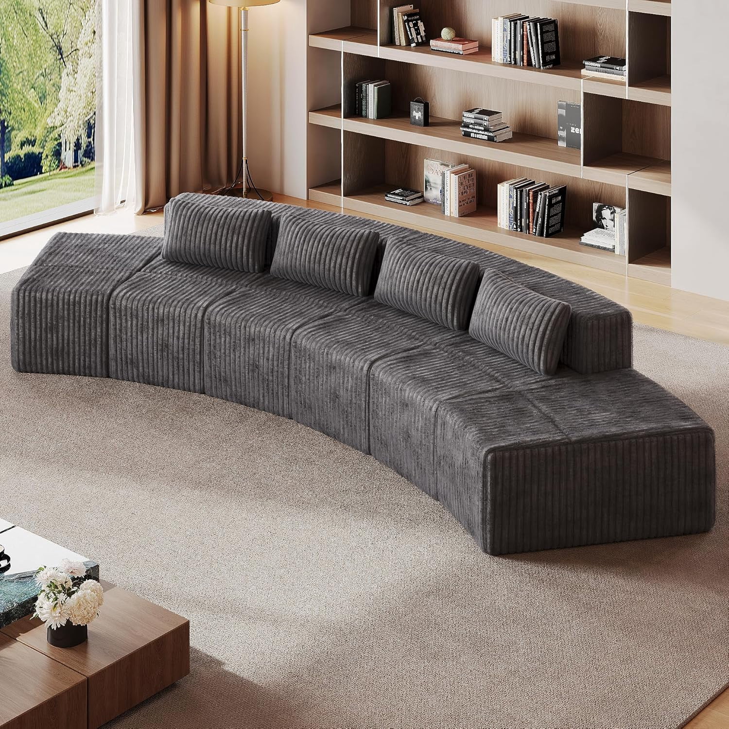Laisnet 170" Cloud Modular Sectional Couch Curved Boneless Corduroy ...