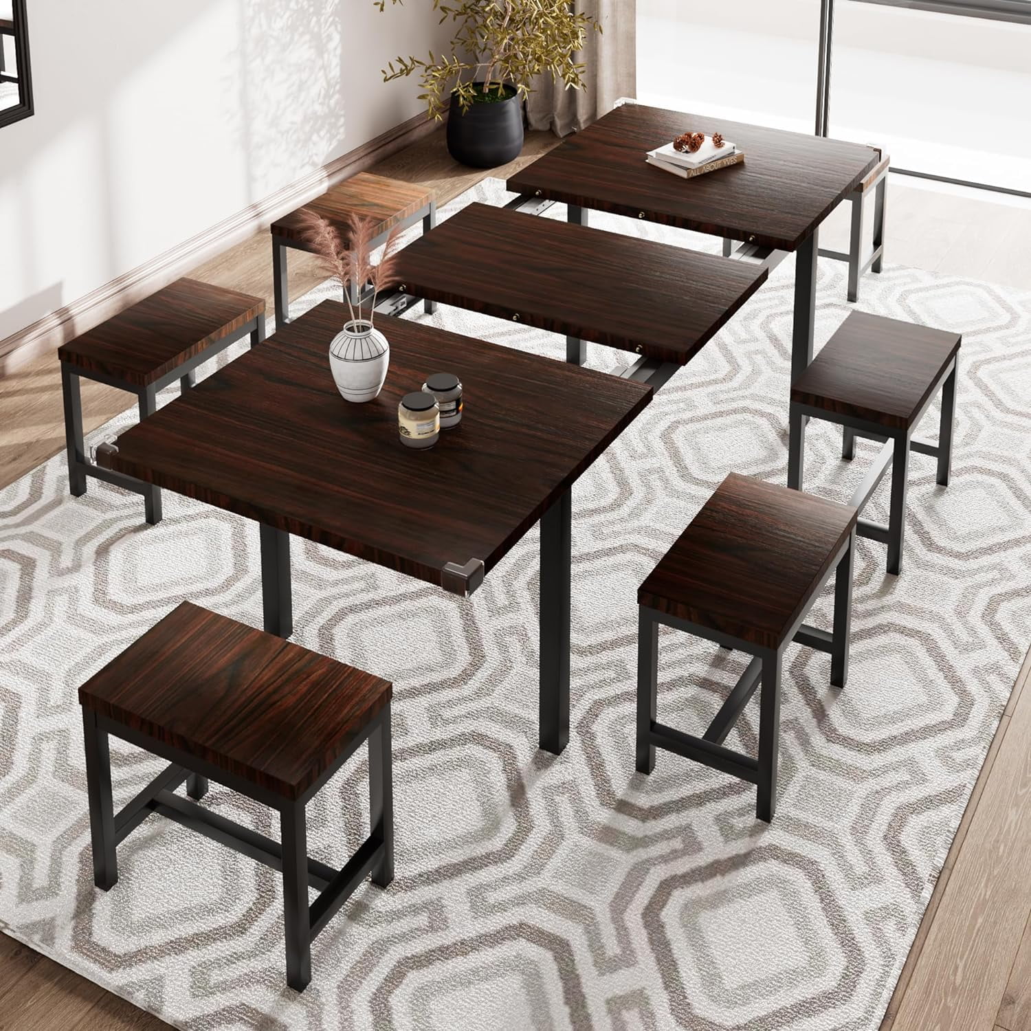 Laisnet Dining Table Set, 7-Piece Extendable Table from 63" Large ...