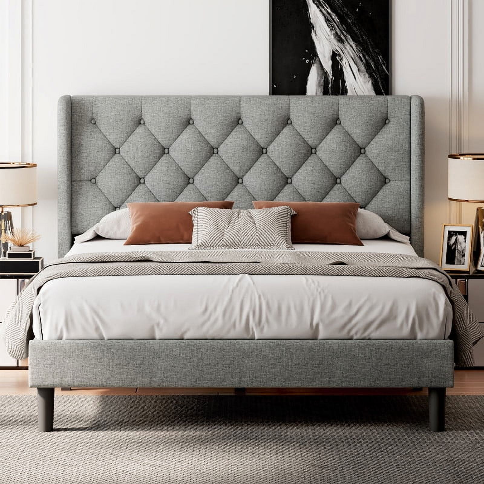 Laisnet Full Size Bed Frame with Diamond Button Tufted Wingback ...
