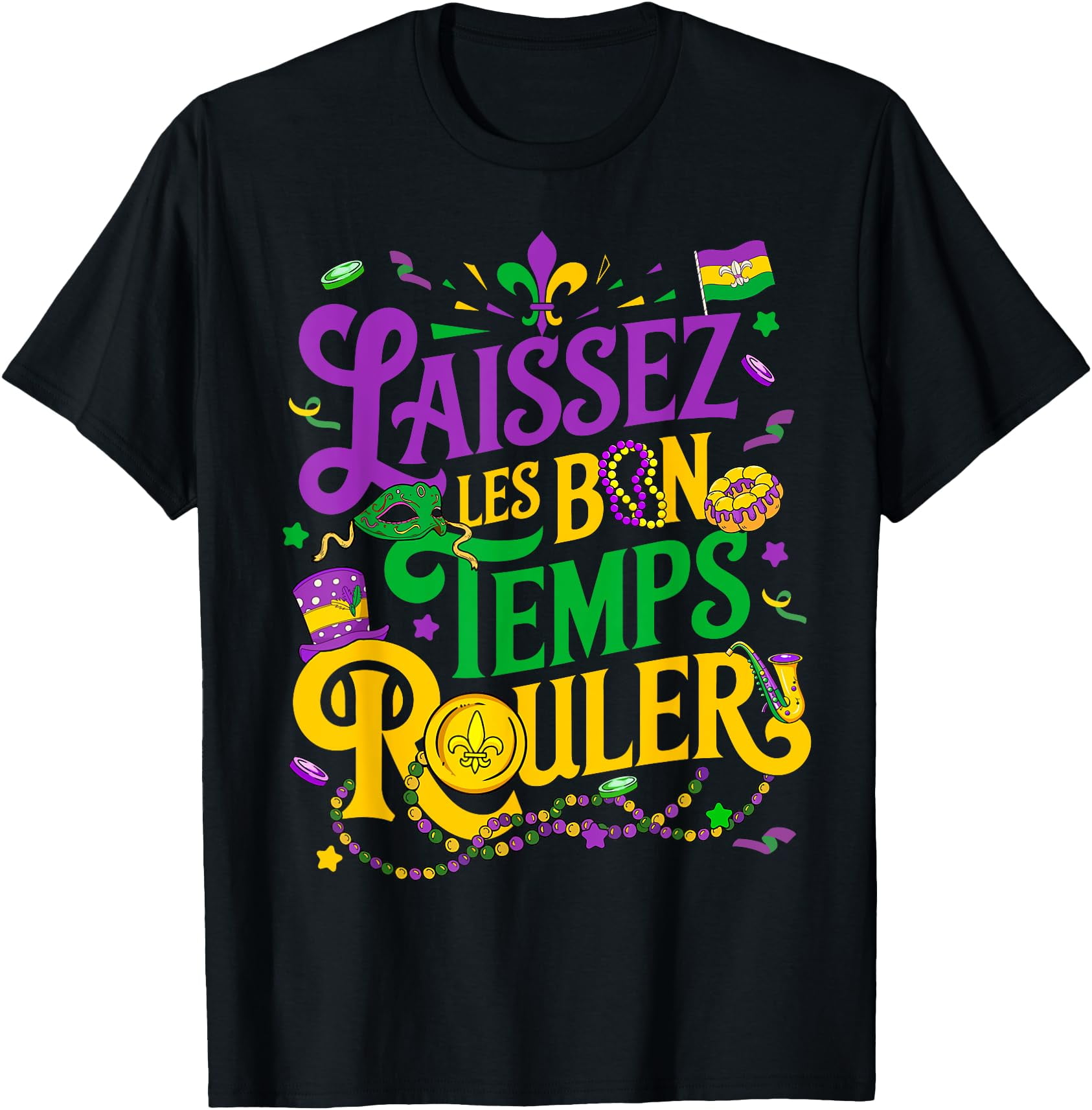 Laissez Les Bon Temps Rouler Mardi Gras Beads Fleur De Lis T-Shirt ...