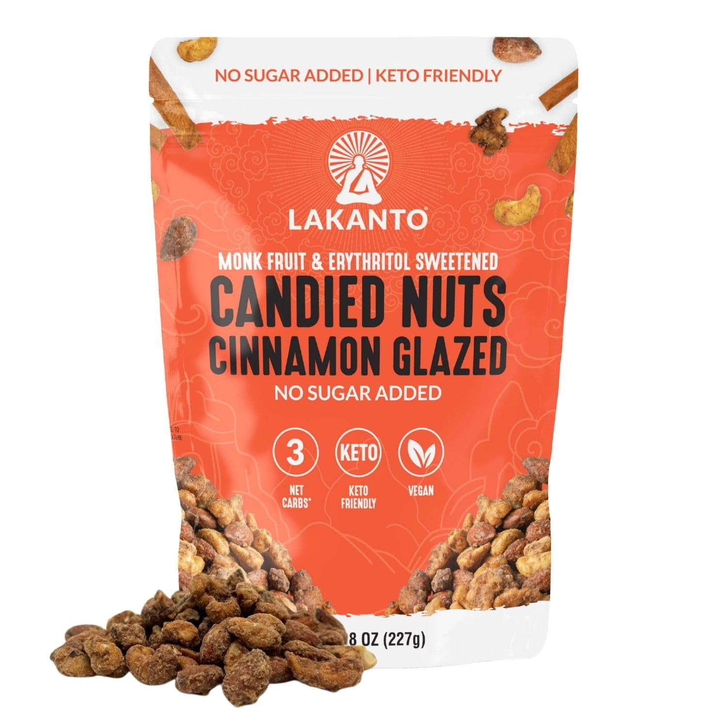Lakanto Candied Nuts Cinnamon MFF30 Glazed - No Sugar Added, Sweetened ...