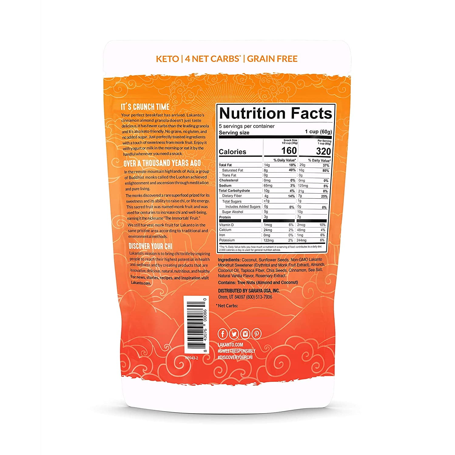 Lakanto Cinnamon Almond Crunch Granola - Keto Friendly, Zero Sugar ...