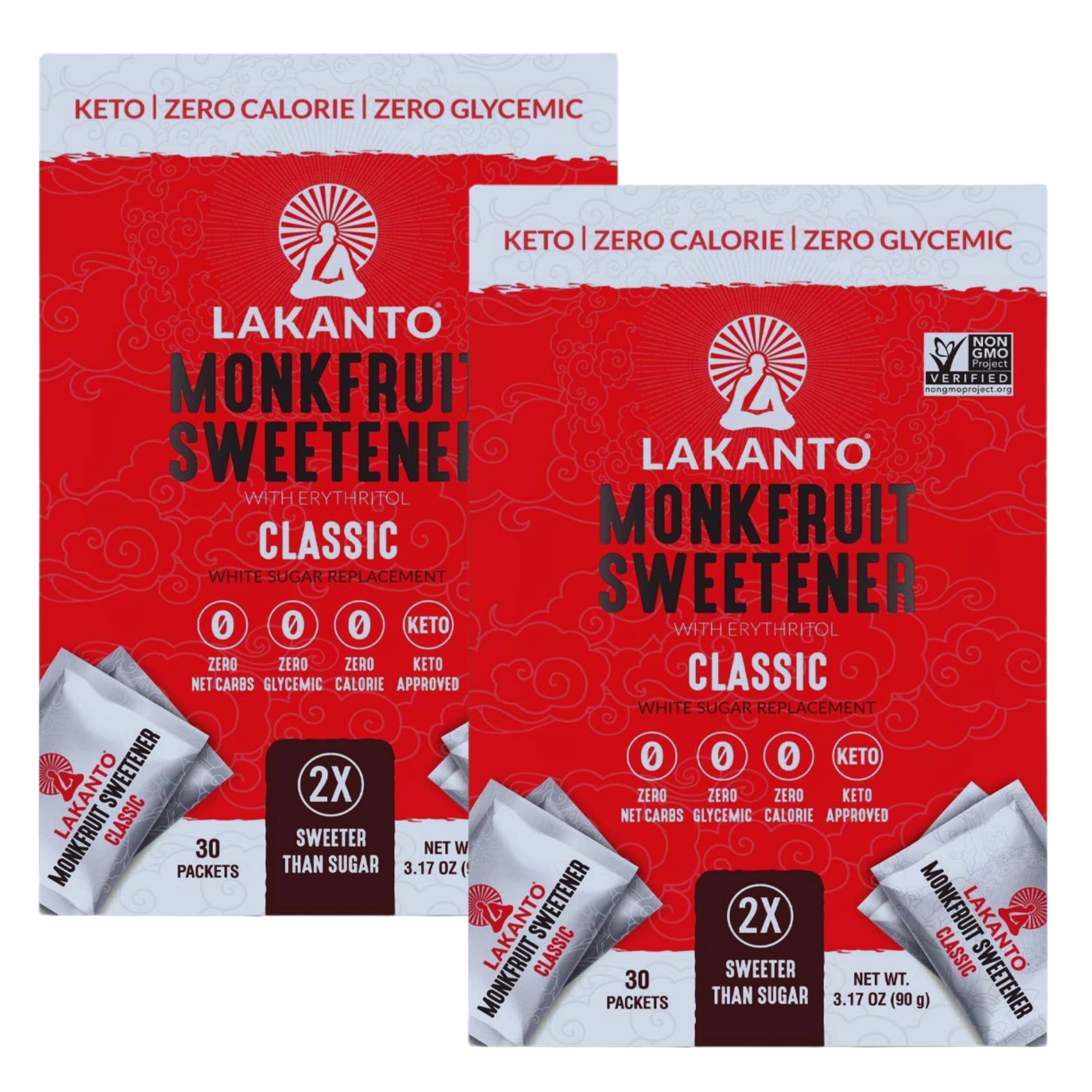 Lakanto Classic Monk Fruit Sweetener Packets 30 Ct per Box, Zero ...