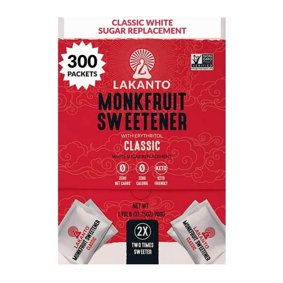Lakanto Classic Monk Fruit VTF5 Sweetener with Erythritol Packets - 2X ...