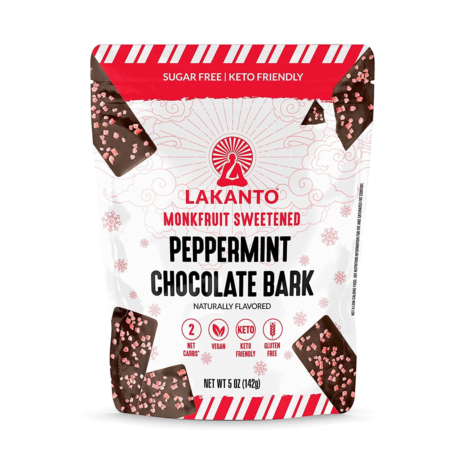 Lakanto Sugar Free Dark Chocolate Bark Peppermint- Sweetened with Monk Fruit Sweetener and Sea ...