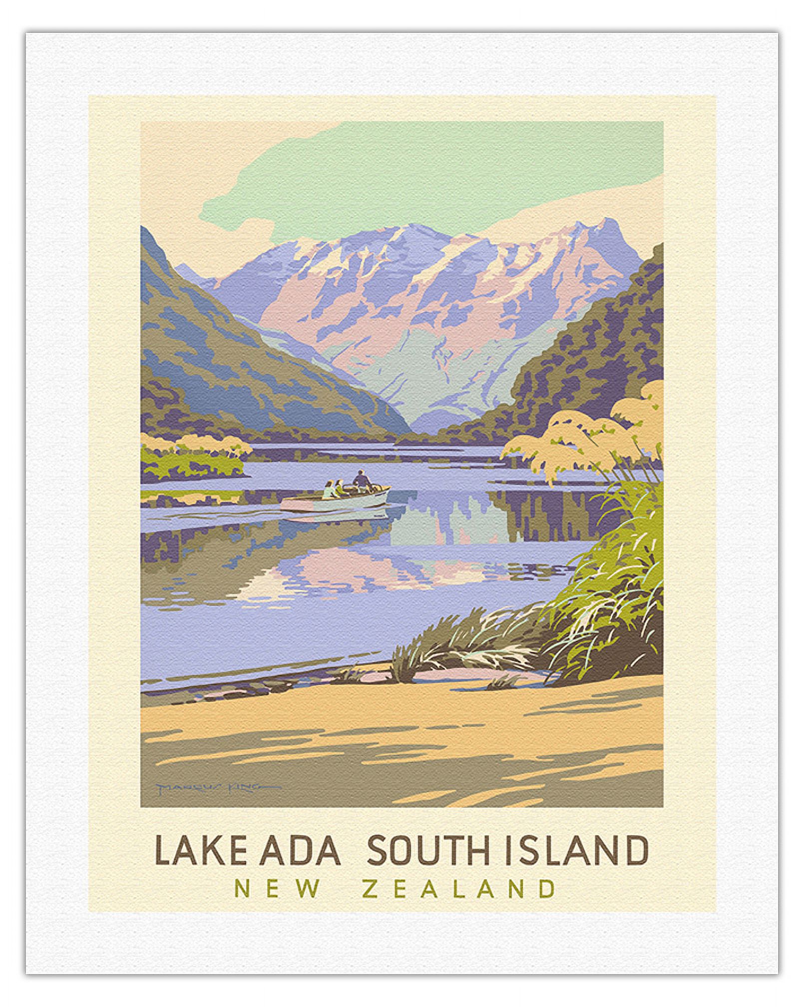 Lake Ada - South Island New Zealand - Vintage Travel Poster by Marcus ...