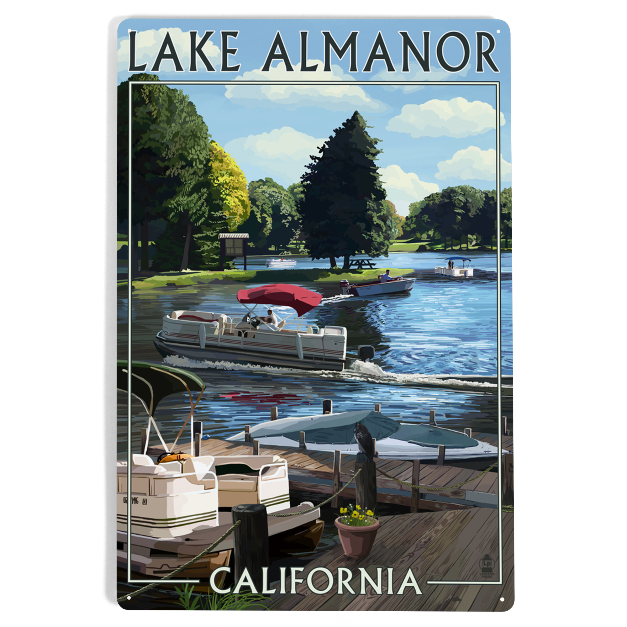 Lake Almanor, California, Pontoon Boats (12x18 Aluminum Art, Indoor ...