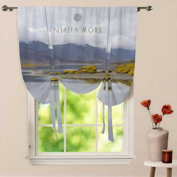 Lake And Mountains Reflection Scene Window Curtain for Living Room Roman Curtain Kitchen Tie-up ...