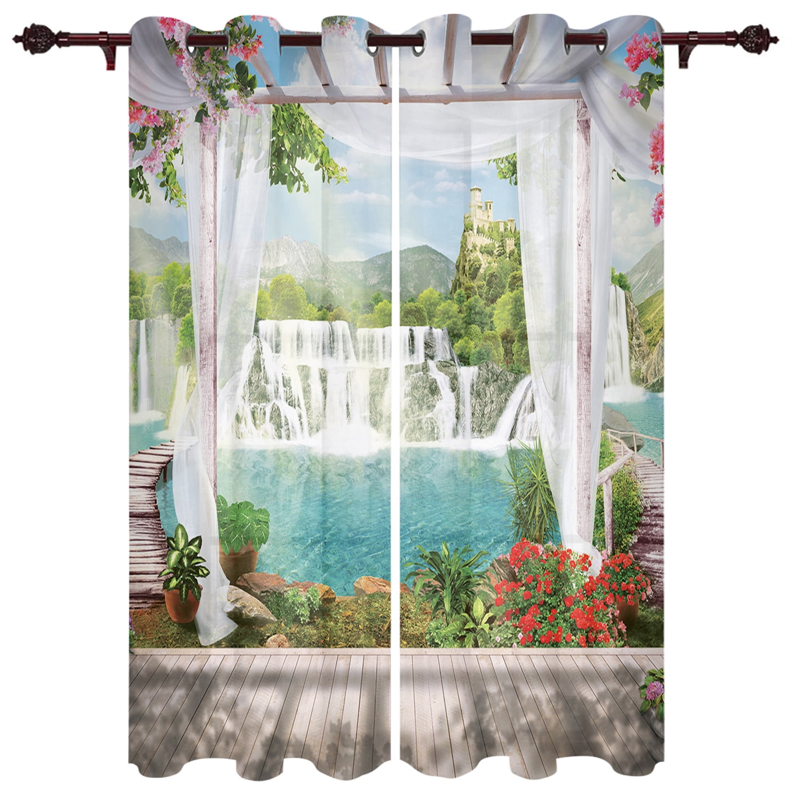 Lake Arched Building Leaves Valance Curtains For Living Room Study ...