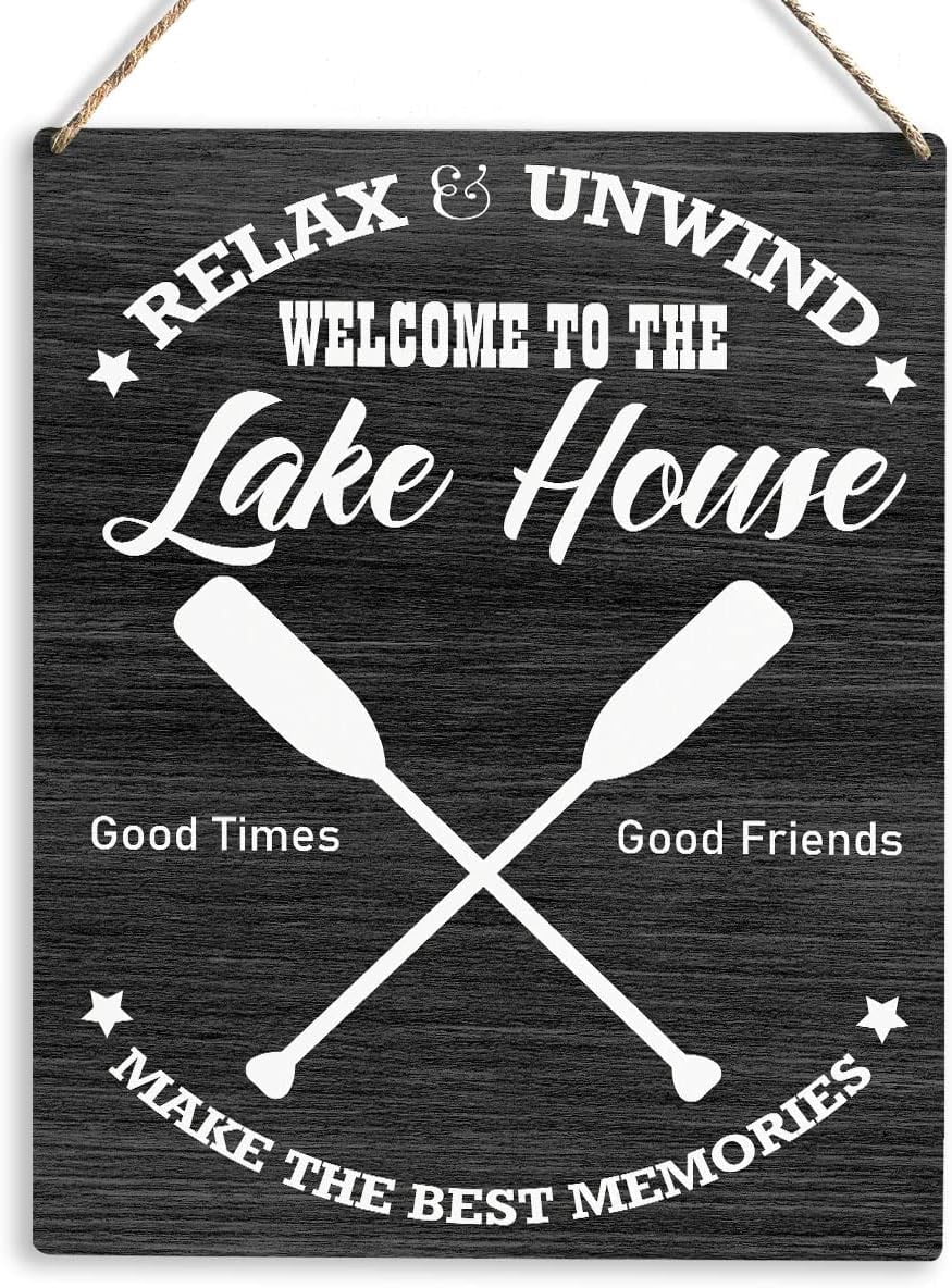 Lake Artwork Wood Sign Rustic Farmhouse Style Relax and Unwind Welcome ...