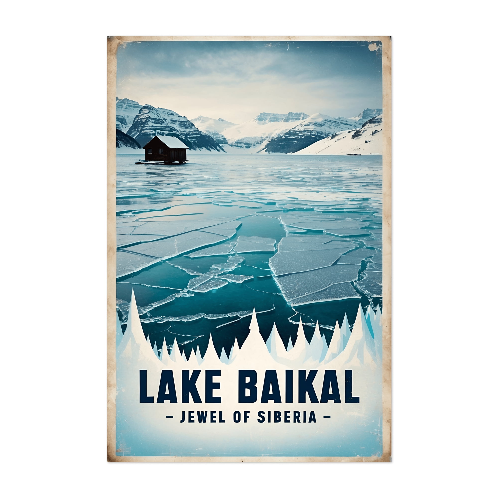 Lake Baikal Vintage Travel Poster – Siberia’s Frozen Jewel - Russia ...