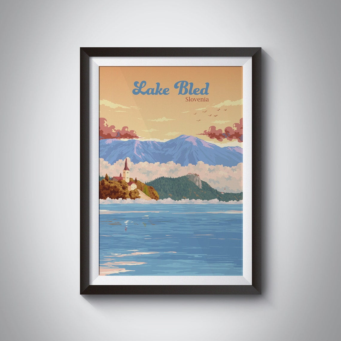Lake Bled Poster, Slovenia Travel Print, Julian Alps, Bled Castle, Lake Bled Island, Triglav ...