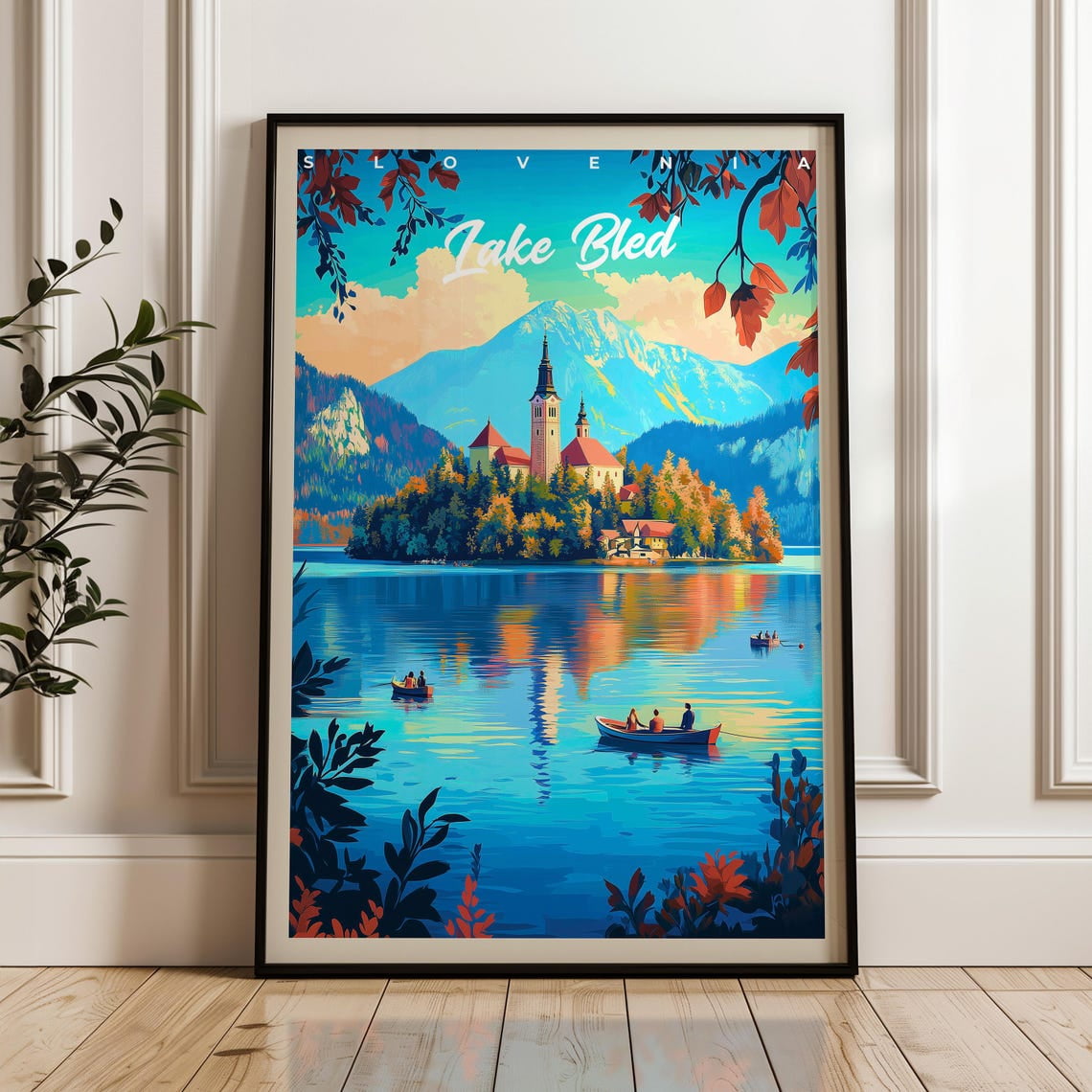 Lake Bled Travel Poster - Slovenia Wall Art Print, Illustration Poster, Artwork, Home & Office ...