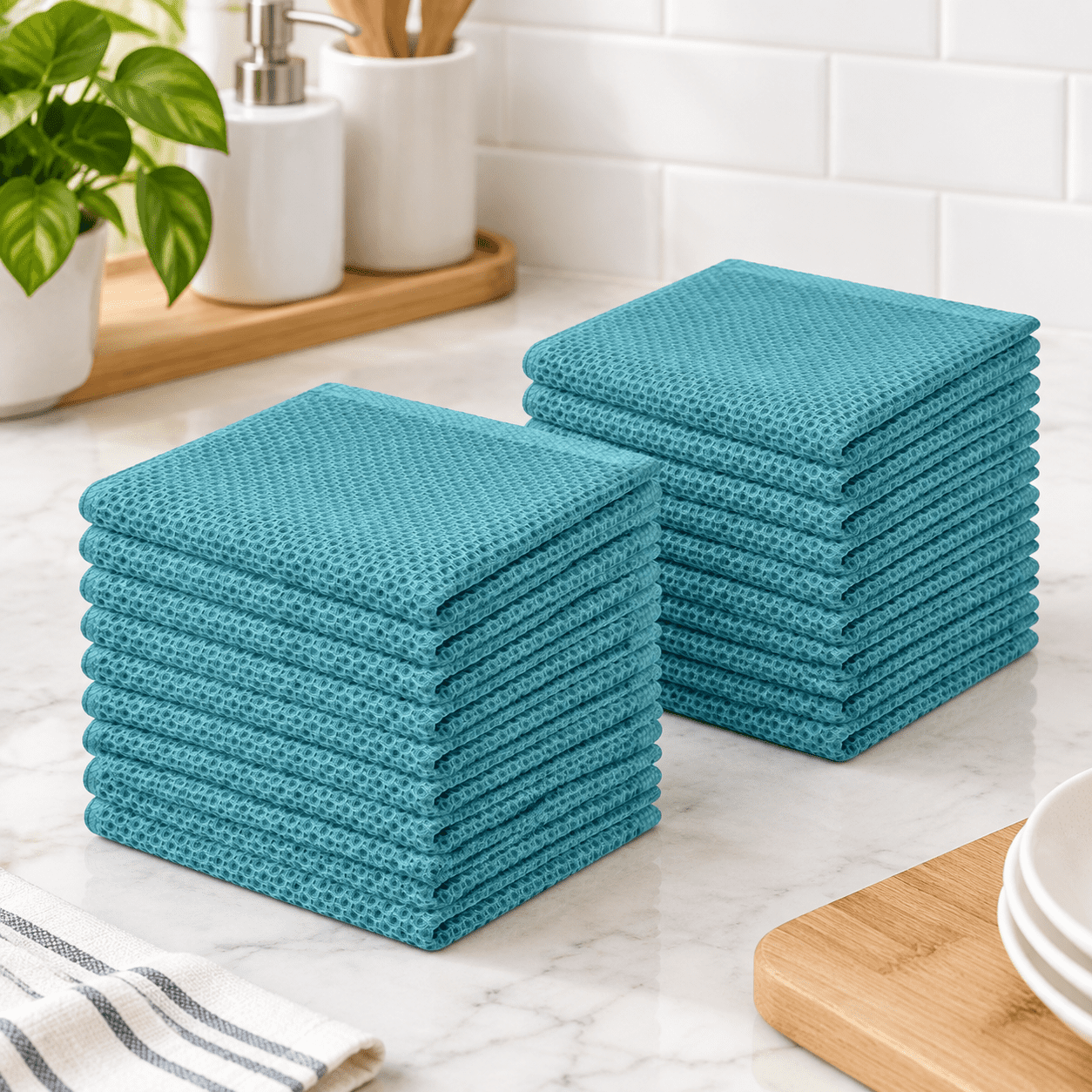 Lake Blue 12 X 12 - 18 Pack Waffle Weave Cotton Kitchen Dish Cloths ...