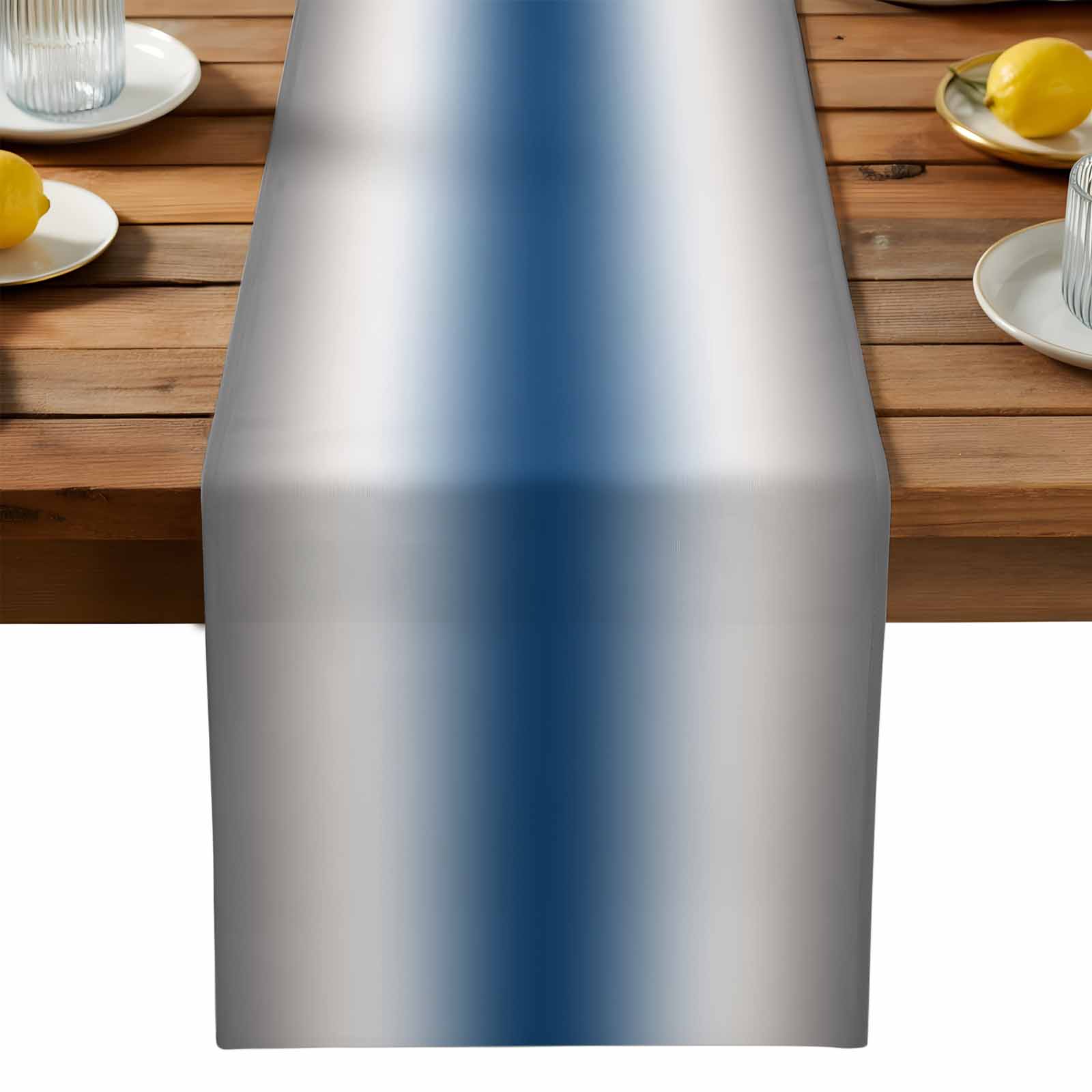 Lake Blue Grey White Cotton Linen Table Runner for Dining Kitchen ...