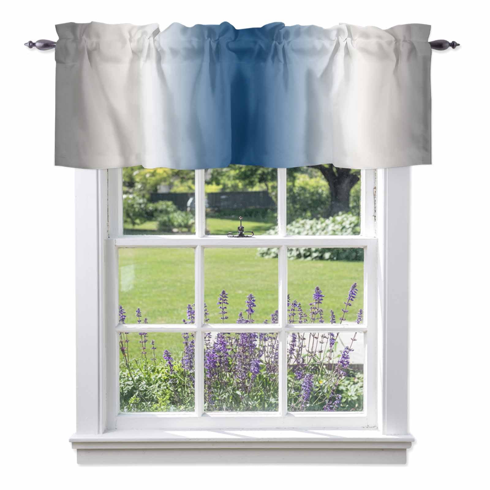 Lake Blue Grey White Kitchen Curtain Valances for Windows Farmhouse ...