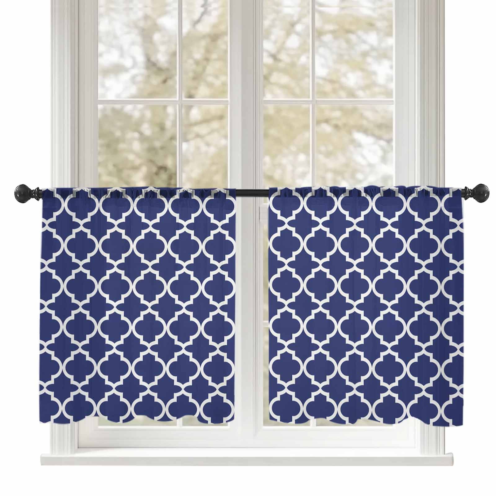 Lake Blue Morocco Sheer Curtains 54 inches Long, Farmhouse Geometric ...