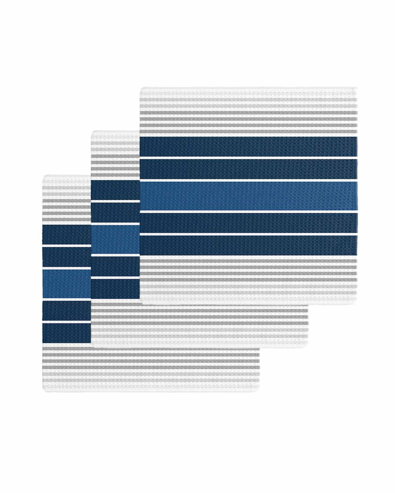 Lake Blue Stripes Kitchen Dish Towels for Drying Dishes Set of 3, Modern Minimalist Gradient ...
