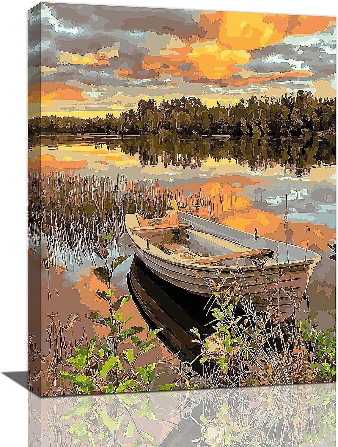 Lake Boat Decor Wall Art Sunset Scenery Wall Art Rustic Boat Sunset ...