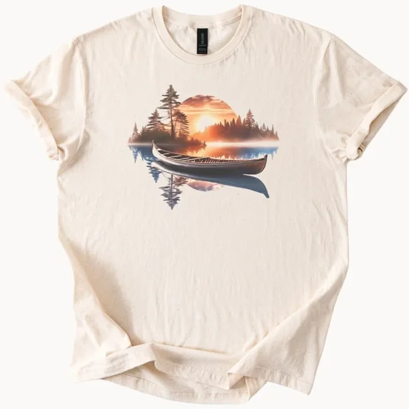Lake Canoe Sunset Tee Nature Adventure Shirt Unisex Top - Walmart.com