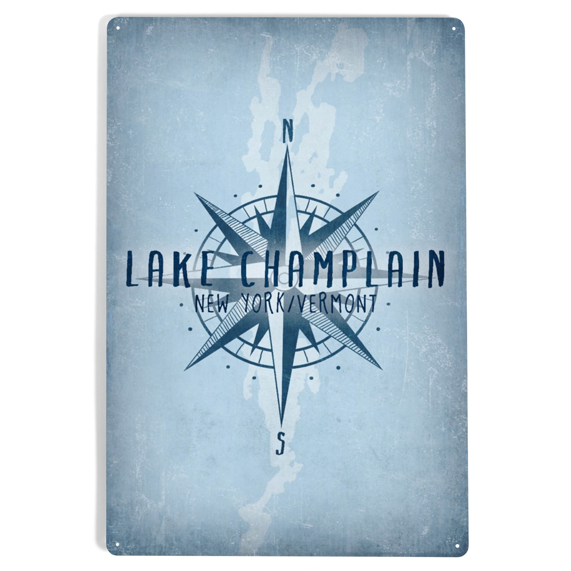 Lake Champlain, New York, Lake Essentials, Lake and Compass (12x18 ...