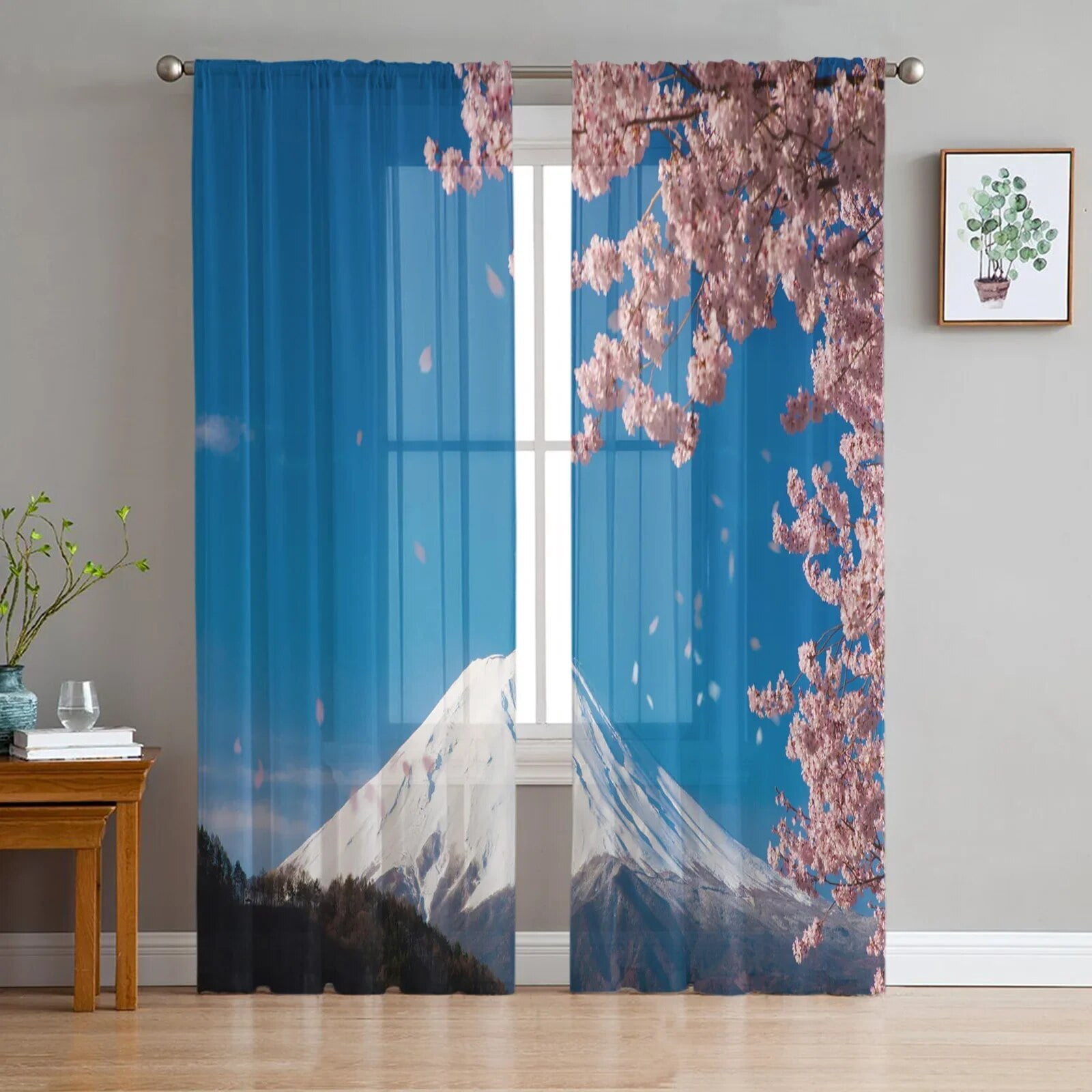 Lake Cherry Blossom Water Surface Pink Flower Tulle Sheer Window ...