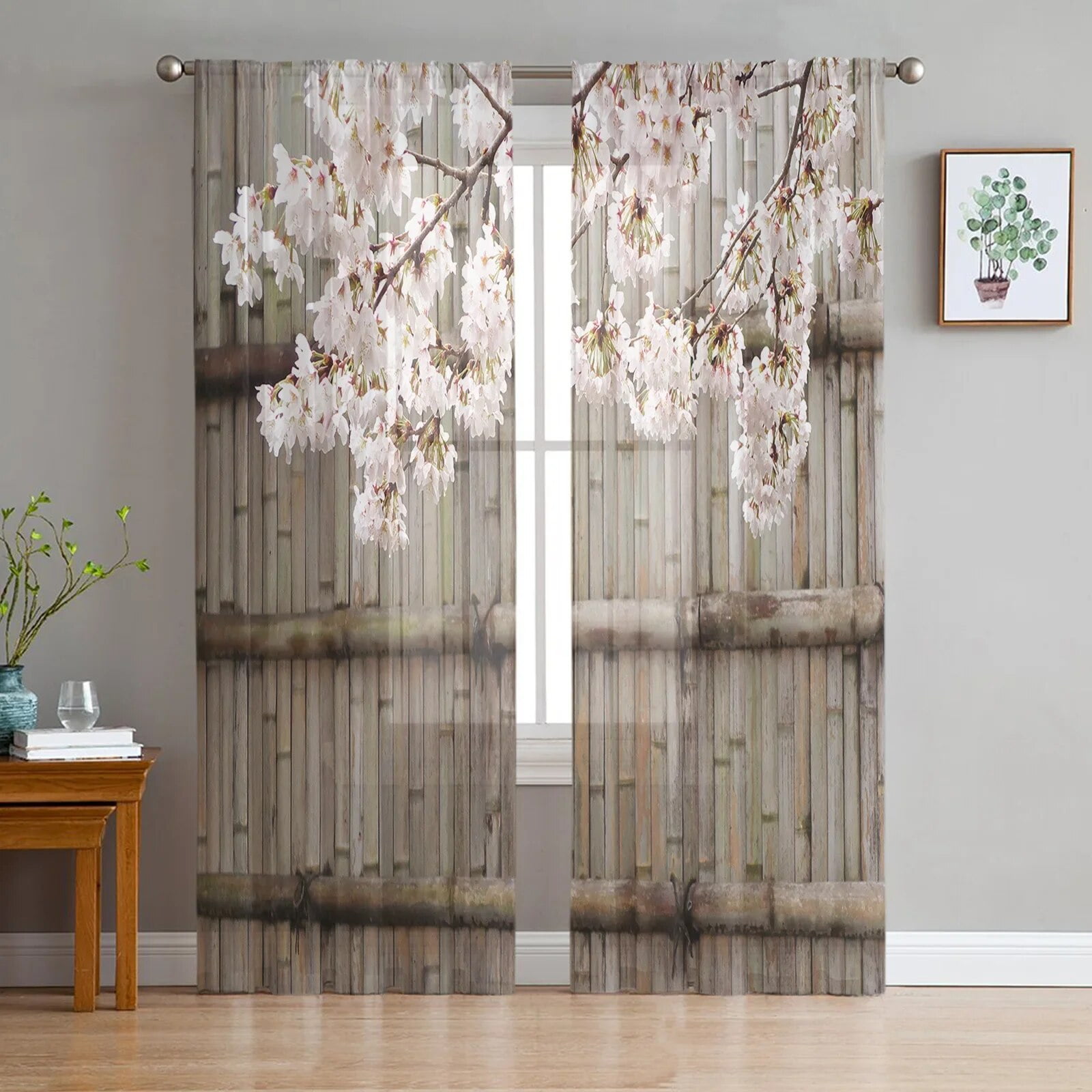 Lake Cherry Blossom Water Surface Pink Flower Tulle Sheer Window ...