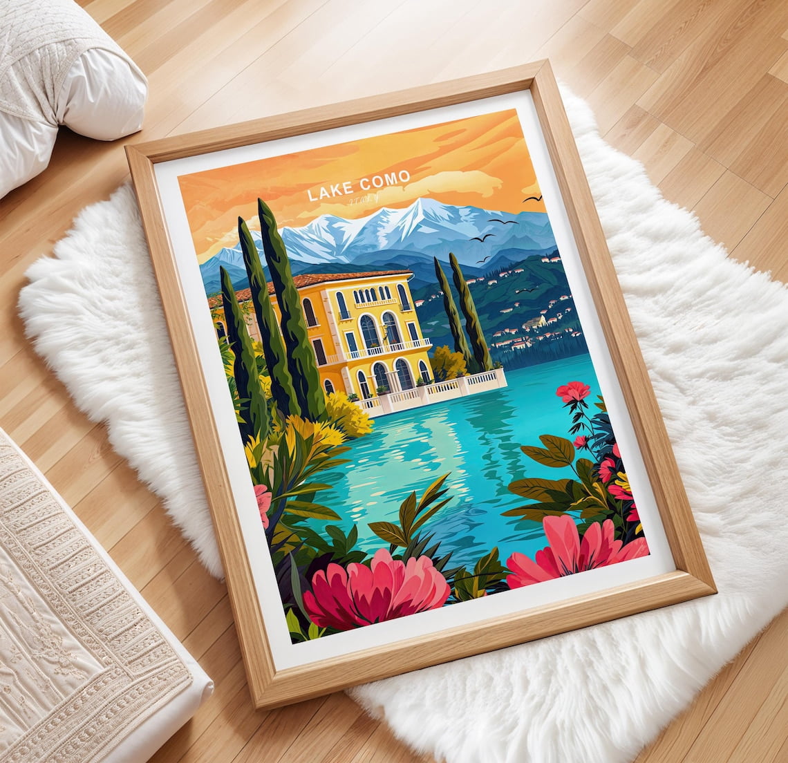 Lake Como Italy Minimalist Cityscape Wall Art, Unframed Canvas 24x36in ...
